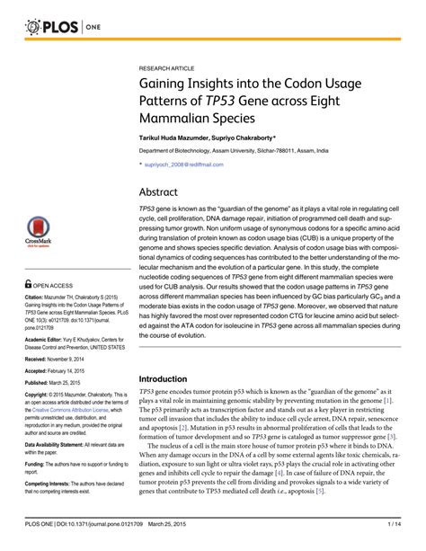Pdf Gaining Insights Into The Codon Usage Patterns Of Tp53 Gene Across Eight Mammalian Species
