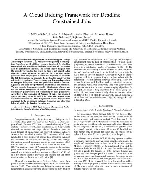 Pdf A Cloud Bidding Framework For Deadline Constrained Jobs