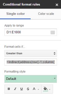 Google Spreadsheets Custom Conditional Formatting Based On Previous Cell In Same Column Stack
