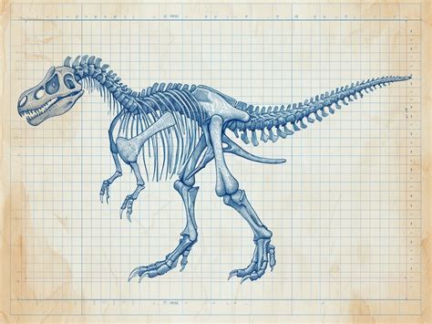 Pachycephalosaurus Skeleton Hand Drawn Blueprint 1 Art Print By Dino