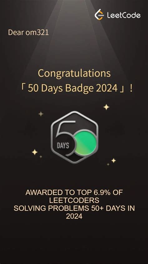 Completed 50 Days Of Leetcoding 🚀 On Leetcode Om Patel