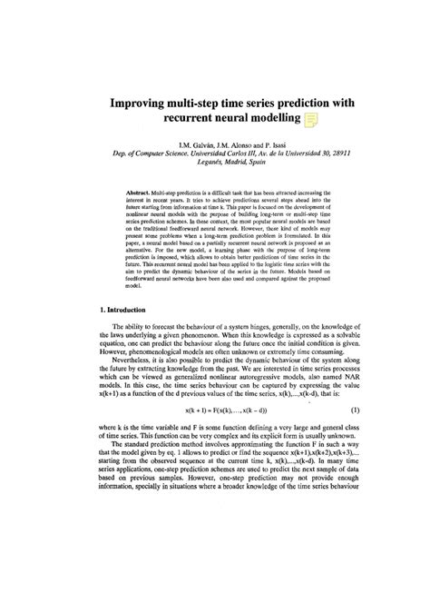 Pdf Improving Multi Step Series Prediction With Recurrent Neural