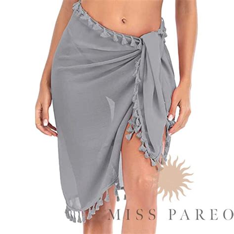 Sarong Mi long Semi Transparent à Pompons Paréo Plage