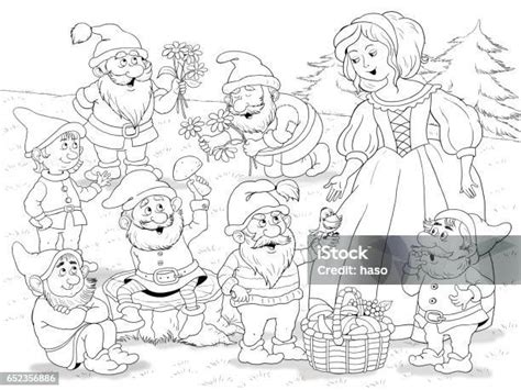 Стокова ілюстрація Білосніжка І Сім Гномів Казка Ілюстрація Для Дітей