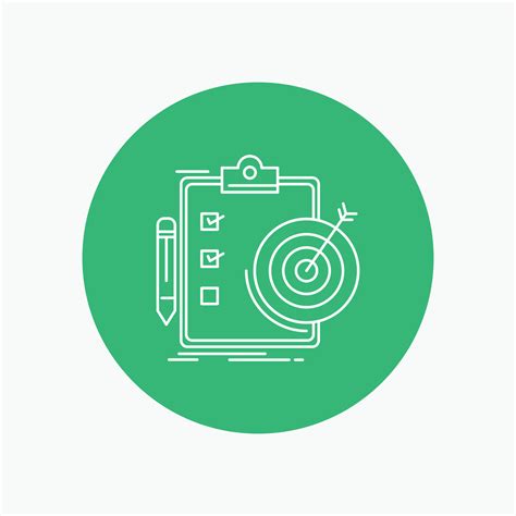 Goals Report Analytics Target Achievement White Line Icon In Circle Background Vector Icon