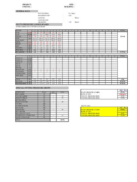 Fans Static Head Calculation Sheet Khalil Pdf Duct Flow Temperature