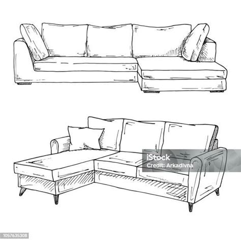 소파 흰 배경에 고립의 집합입니다 벡터 그림은 스케치 스타일입니다 가구에 대한 스톡 벡터 아트 및 기타 이미지 가구 가정 생활 개념 Istock