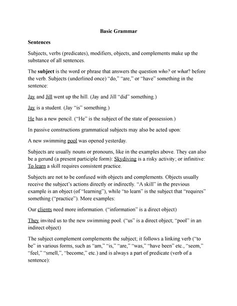 analysis and argument basic grammar sentences subjects verbs
