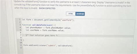 Solved Update The Validateform0 Function To Verify The