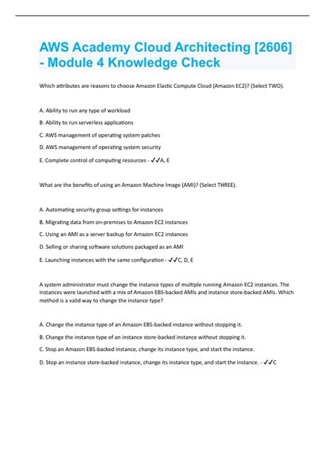 aws academy cloud architecting [2606] module 4 knowledge check