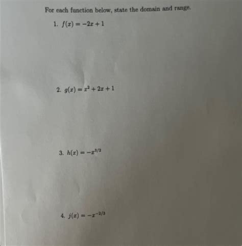 Solved For Each Function Below State The Domain And Range