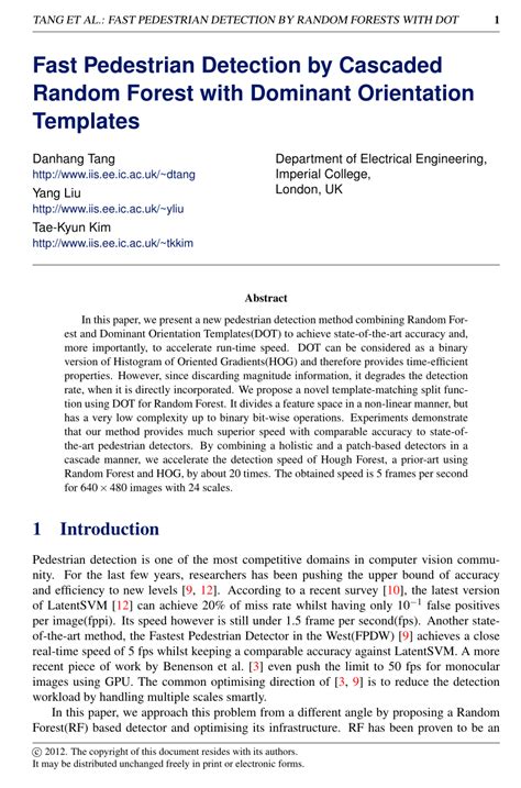 Pdf Fast Pedestrian Detection By Cascaded Random Forest With Dominant Orientation Templates