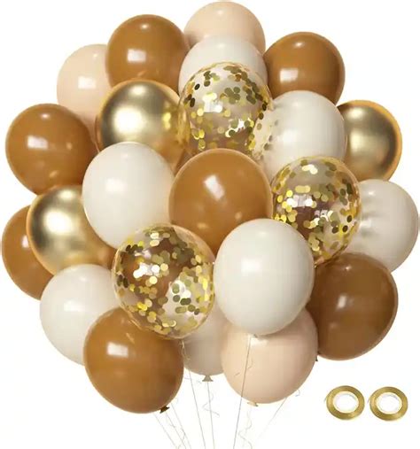 Jyao 50pcs 12 Inch Retro Apricot Balloons Brown Sand White Gold