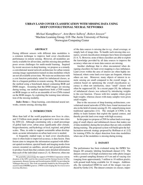 Pdf Urban Land Cover Classification With Missing Data Using Deep
