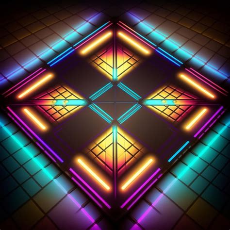 Premium Ai Image Neon Lights In A Square Shape On A Tiled Floor