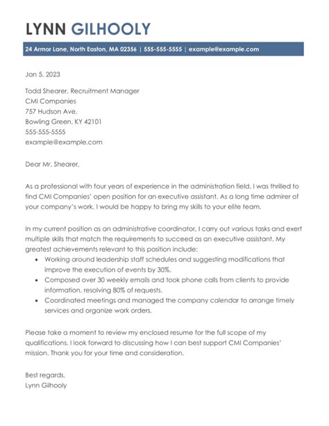 Best Executive Assistant Cover Letter Examples For 2025
