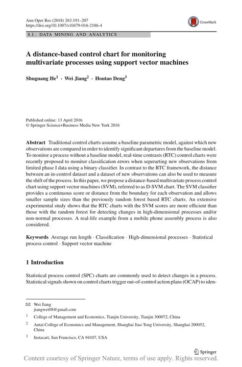 A Distance Based Control Chart For Monitoring Multivariate Processes Using Support Vector