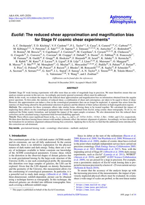 Pdf Euclid The Reduced Shear Approximation And Magnification Bias For Stage Iv Cosmic Shear