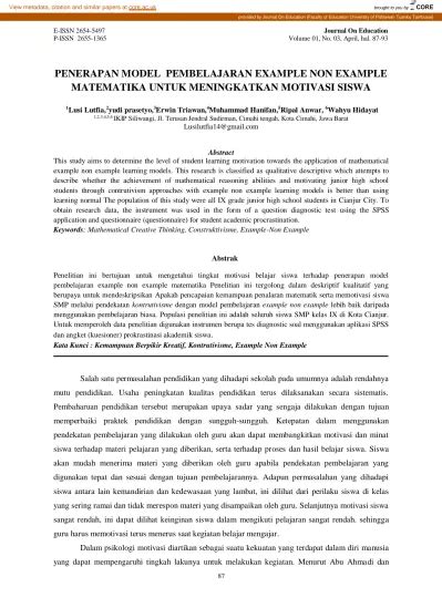 Penerapan Model Pembelajaran Example Non Example Matematika Untuk