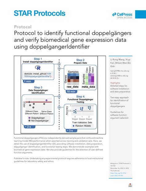 Pdf Protocol To Identify Functional Doppelgängers And Verify Biomedical Gene Expression Data