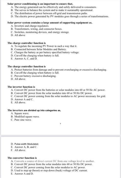 Solved Part Multiple Choice Questions For Grid Connected Chegg