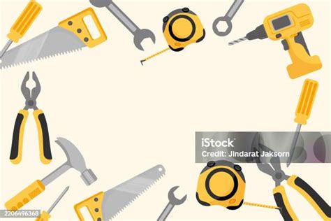 다양한 수공구의 프레임을 특징으로 하는 벡터 일러스트레이션으로 Diy 건설 또는 도구 관련 배경 및 디자인에 적합합니다 Diy에