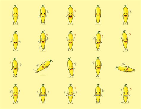 Set Of Cute Banana Cartoon Character With Happy And Smile Expression