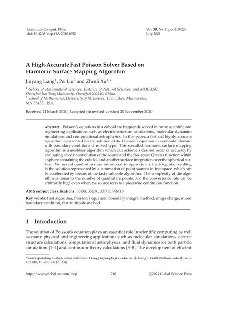 Global Science Press A High Accurate Fast Poisson Solver Based On