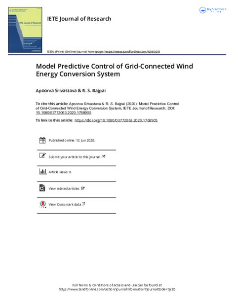 pdf model predictive control of grid connected wind energy conversion