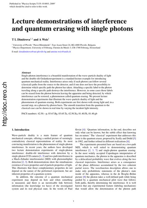 Pdf Lecture Demonstrations Of Interference And Quantum Erasing With