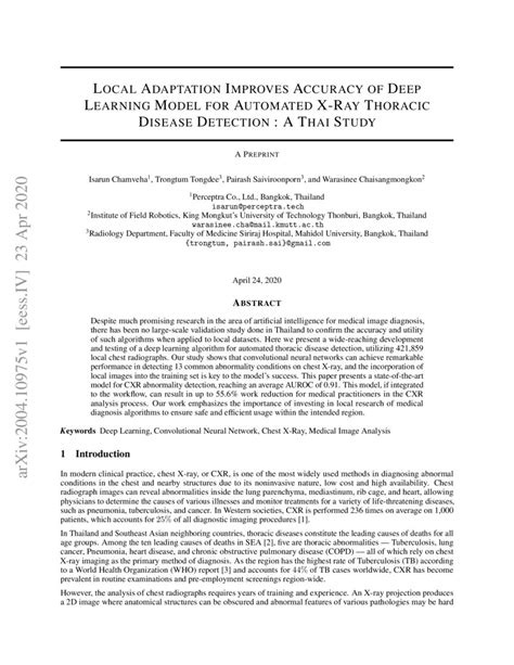 Local Adaptation Improves Accuracy Of Deep Learning Model For Automated X Ray Thoracic Disease