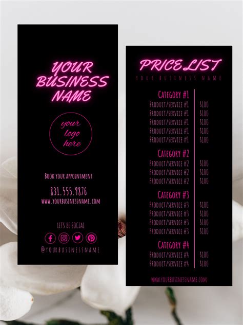 Small Business Price List Template Editable Pricing Sheet Template Modern Salon Price List