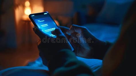 Hands Holding Smartphone Displaying Messaging App Interface Stock