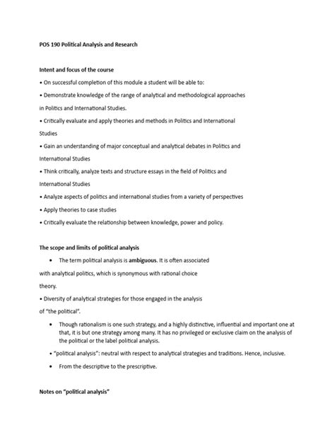 Pos 190 Political Analysis And Research Pdf Analysis Economics