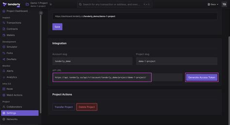 project settings tenderly documentation