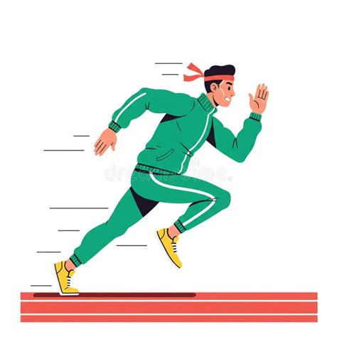 Male Cartoon Character In Running Motion On A Red Track Wearing A