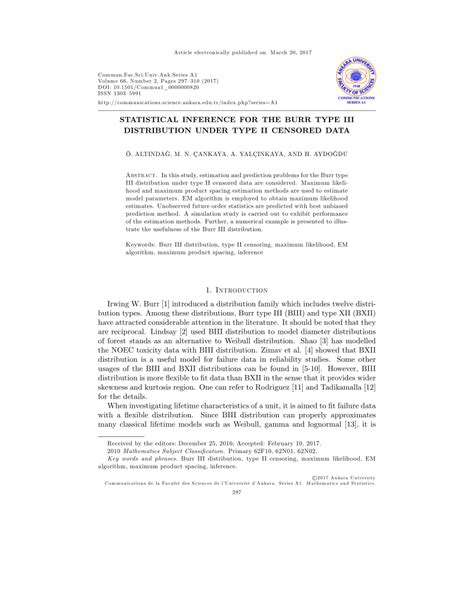 Pdf Statistical Inference For The Burr Type Iii Distribution Under Type Ii Censored Data