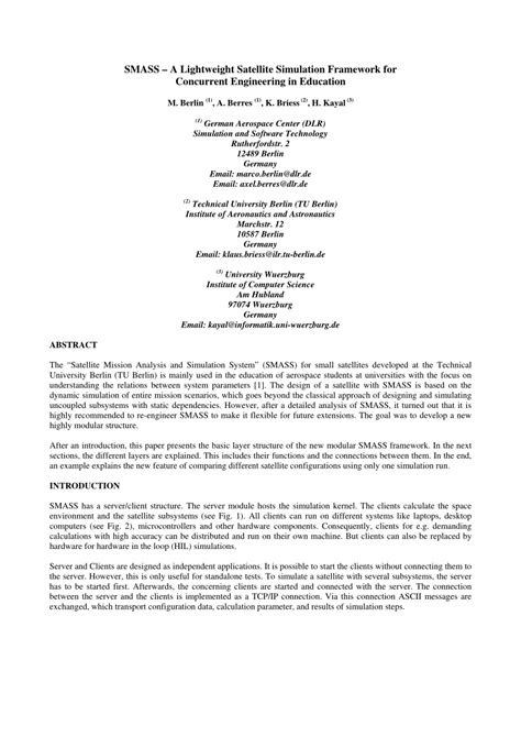 Pdf Smass A Lightweight Satellite Simulation Framework For