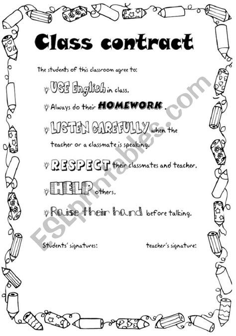 Class Contract Esl Worksheet By Covad