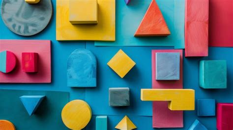 An Aerial View Of Colorful Geometric Shapes Arranged On A Table