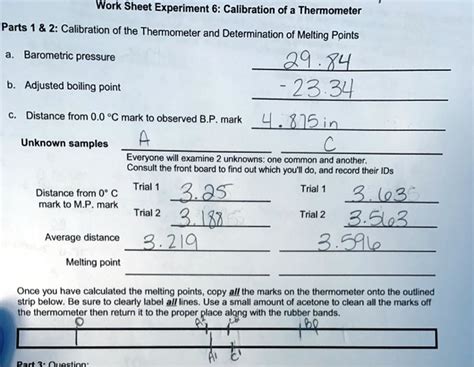 Work Sheet Experiment 6 Calibration Of A Thermometer Parts 2 Calibration Of The Thermometer And