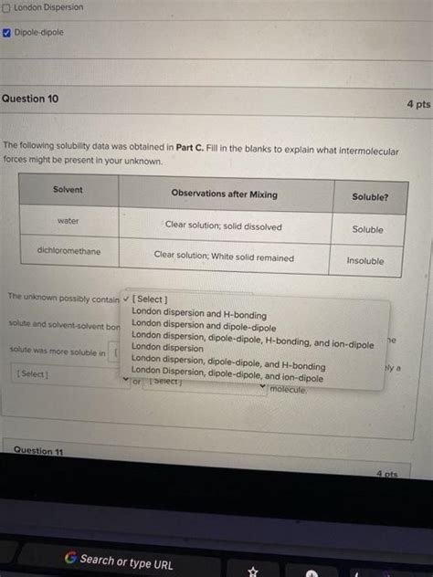 solved question 10 4 pts the following solubility data was