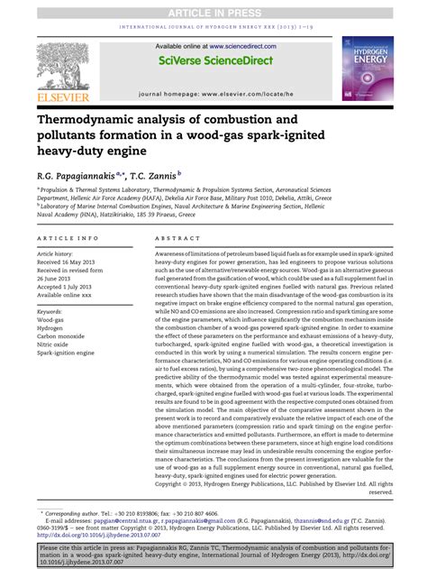Pdf Thermodynamic Analysis Of Combustion And Pollutants Formation In A Wood Gas Spark Ignited