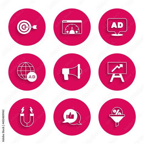 Set Megaphone Customer Product Rating Lead Management Board With Graph Chart Magnet