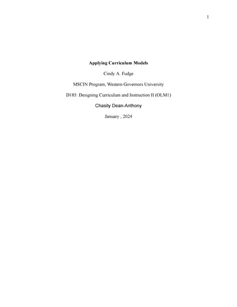 d185 task 1 curriculum and instructions applying curriculum models
