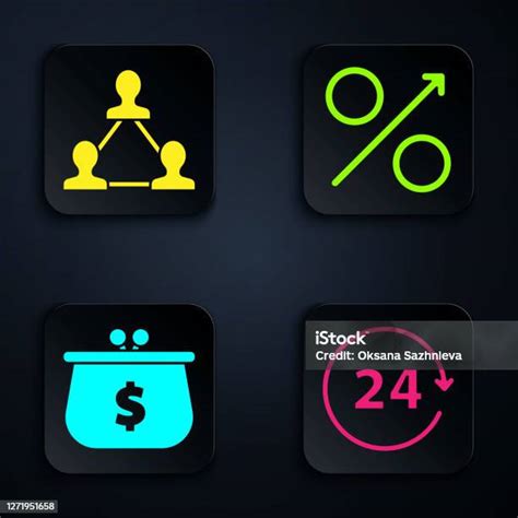 Tv 프로그램 프로젝트 팀 베이스 달러 기호와 백분율 화살지갑에 미식 축구를 설정합니다 검은 색 사각형 버튼 벡터 개념에 대한 스톡 벡터 아트 및 기타 이미지 Istock