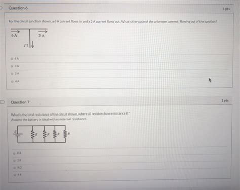 solved question 6 1 pts for the circuit junction shown a 6
