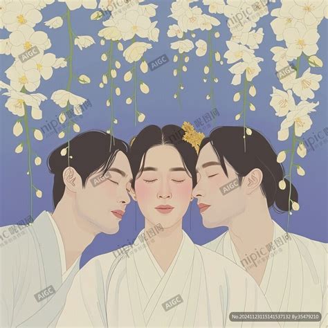 Ai创作图朝鲜族插画 扁平风牛郎织女 朝鲜族人物插画 牛郎织女插画海报设计 韩式插画 闺蜜插画 牛郎织女插画 韩系插画 四大美男插画 朝鲜人物