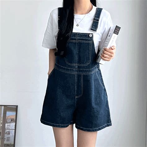 [꾸안꾸 끈조절가능 ]캐주얼 데일리 데님 멜빵 청 반바지 점프수트 팬츠 에이블리