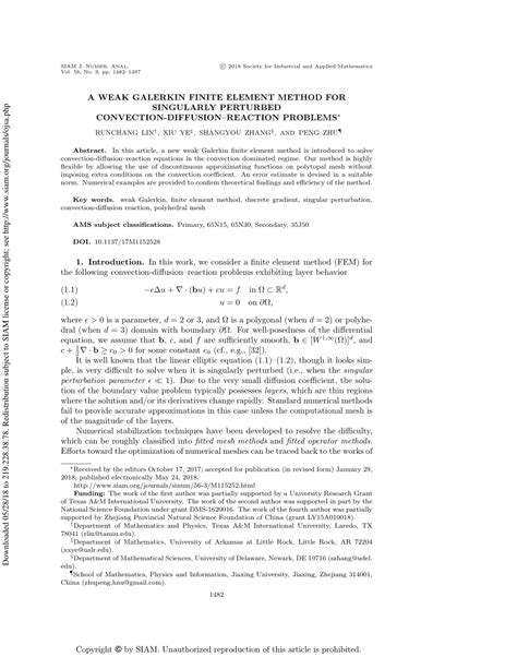 Pdf A Weak Galerkin Finite Element Method For Singularly Perturbed Convection Diffusion